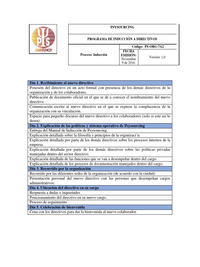 Ejemplo Formato Programa de Inducción | PDF | Business
