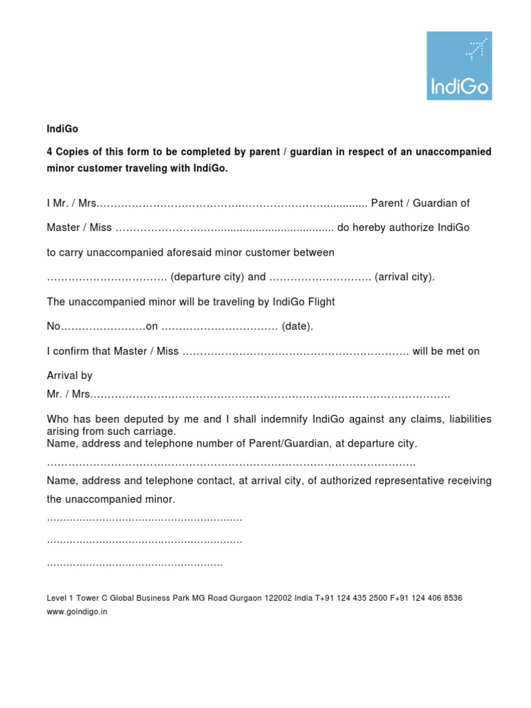 Unaccompanied Minor Form PDF | PDF