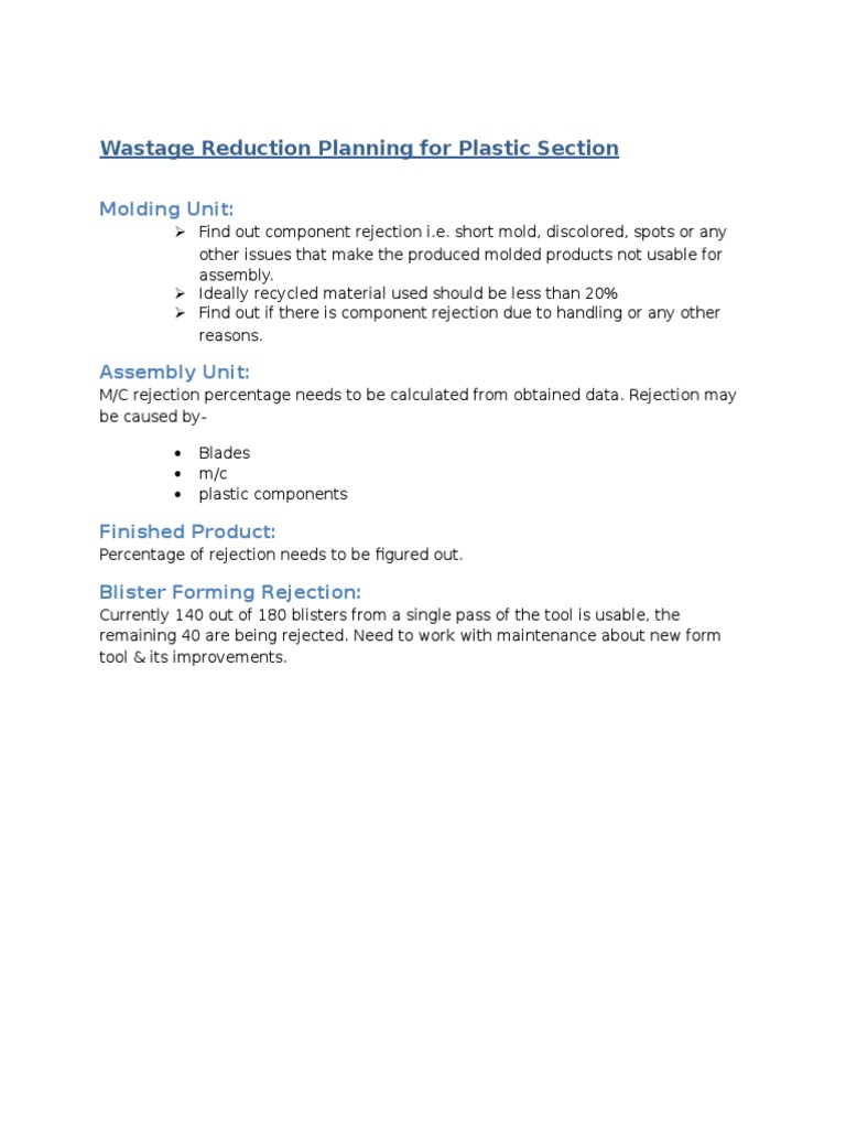 Wastage Reduction Planning For Plastic Section | PDF