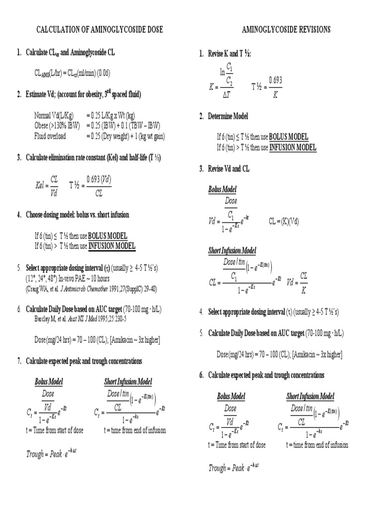 Aminoglycoside and Vancomycin Pharmacokinetics and Dosing Calculations
