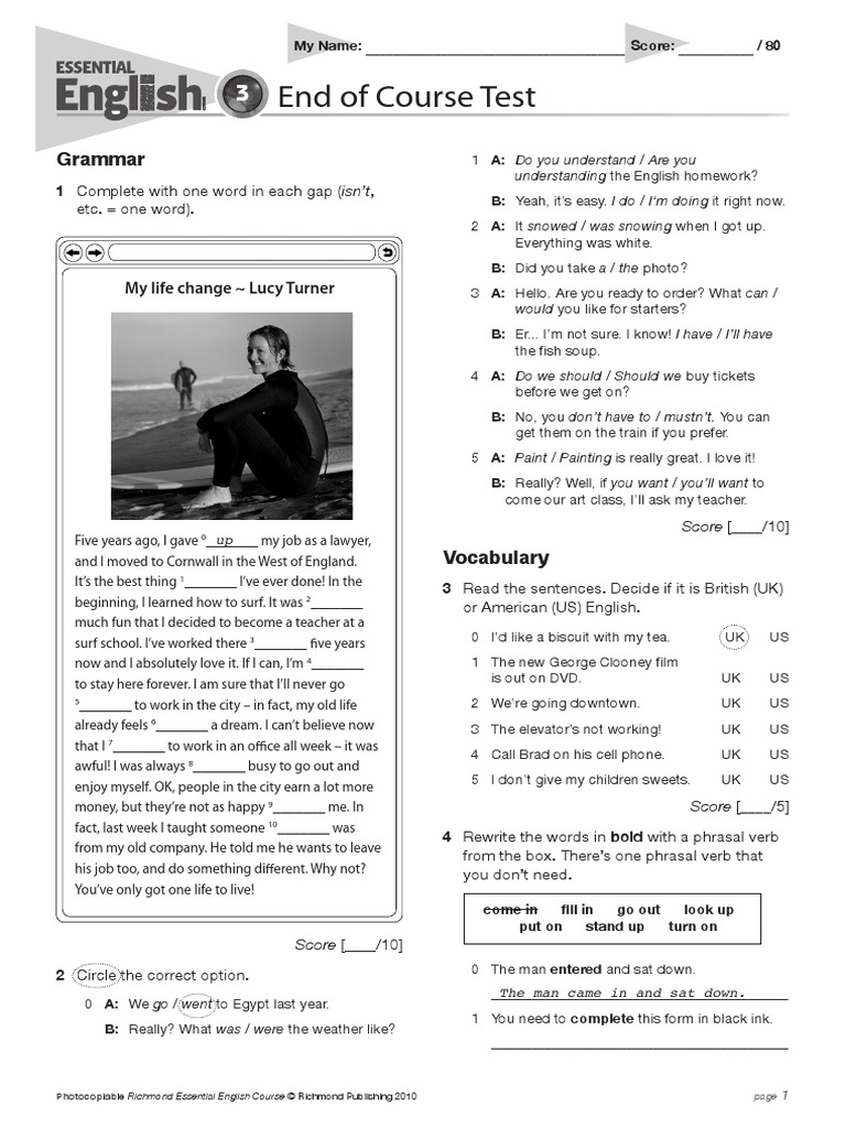End of Course Test: Grammar | PDF