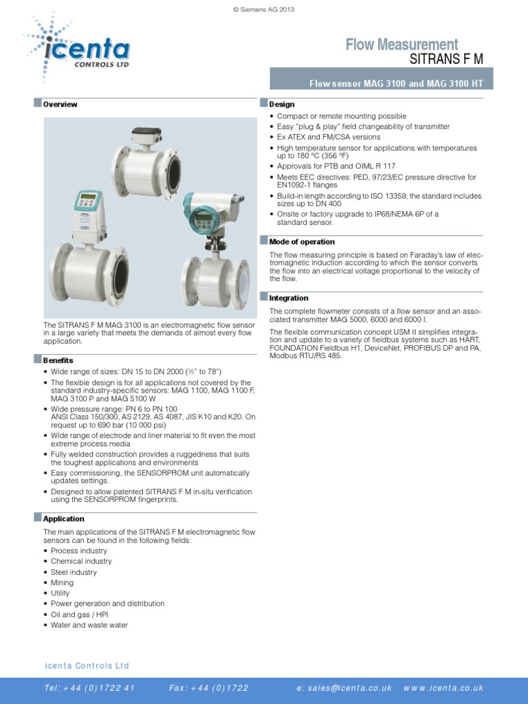 Sitrans Fm Mag 3100 Magnetic Flow Sensor Ic | Flow Measurement | Materials