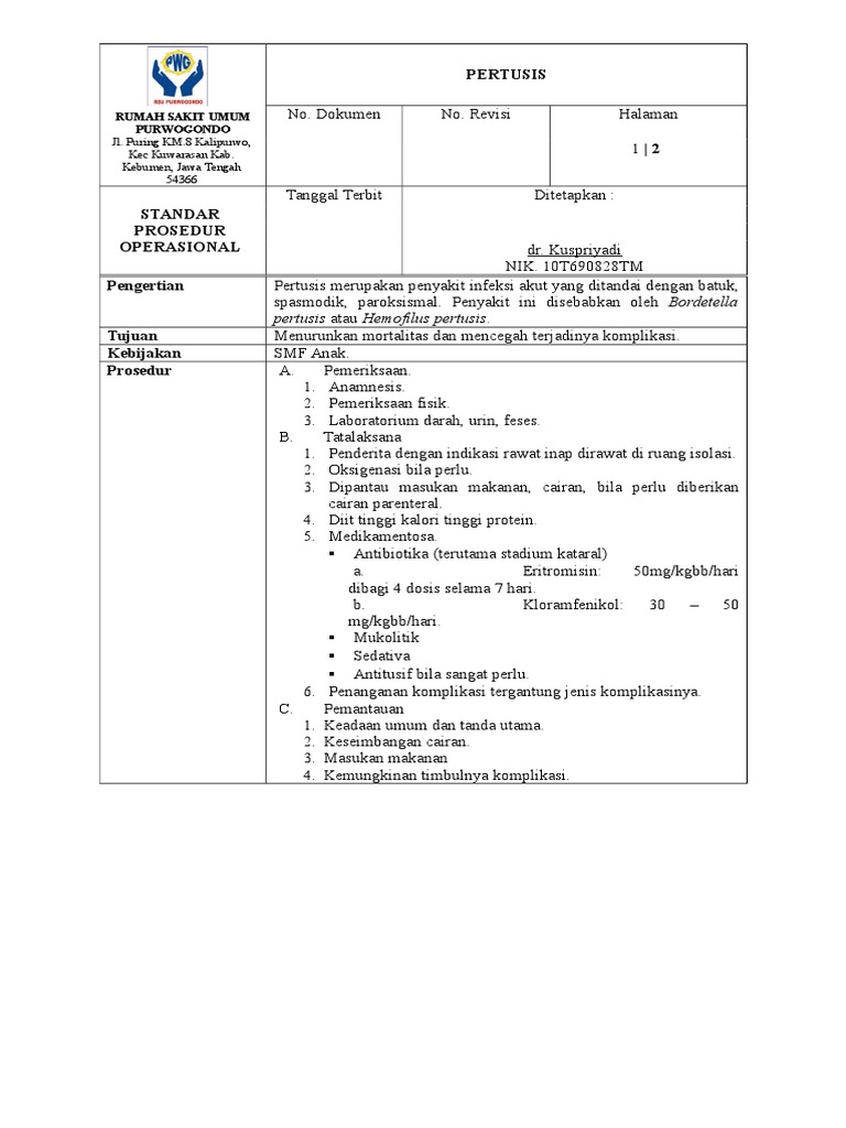 Prosedur Penanganan Pertusis Anak | PDF