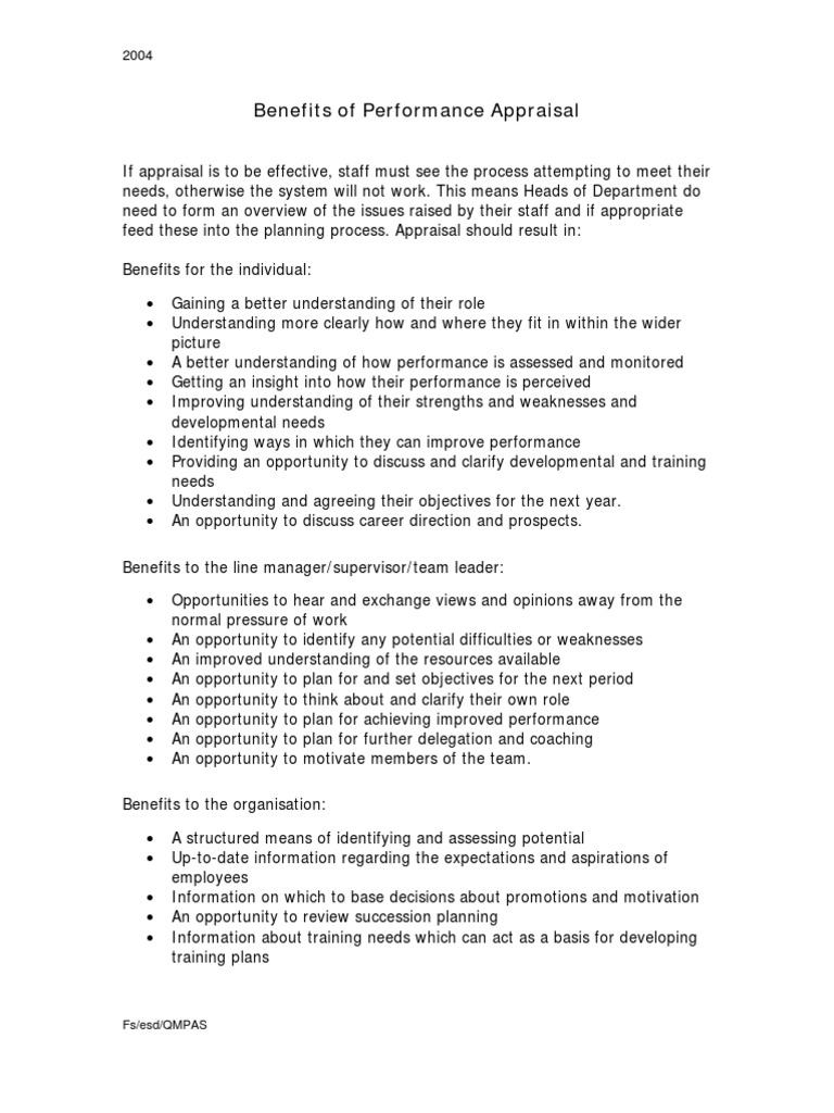 Benefits of Performance Appraisal | PDF