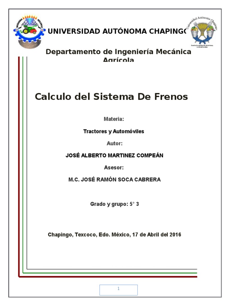Calculo Del Sistema de Frenos. | PDF | Eje | Transmisión (Mecánica) Calculo Del Sistema de Frenos. | PDF | Eje | Transmisión (Mecánica)