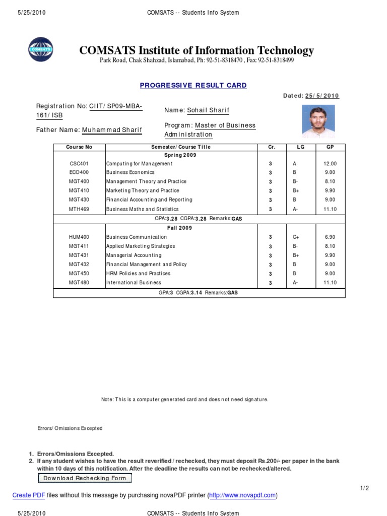 COMSATS - Students Info System | PDF