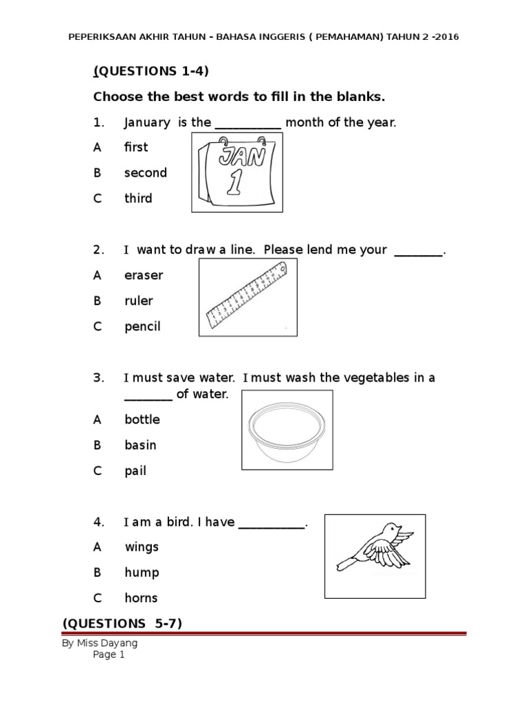 English Year 2 Paper 1 Miss Reen | PDF