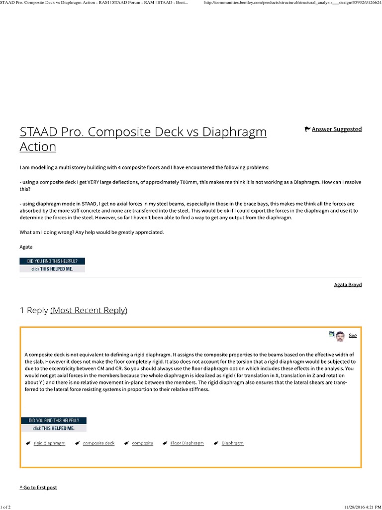 STAAD Pro. Composite Deck Vs Diaphragm Action - RAM - STAAD Forum - RAM ...