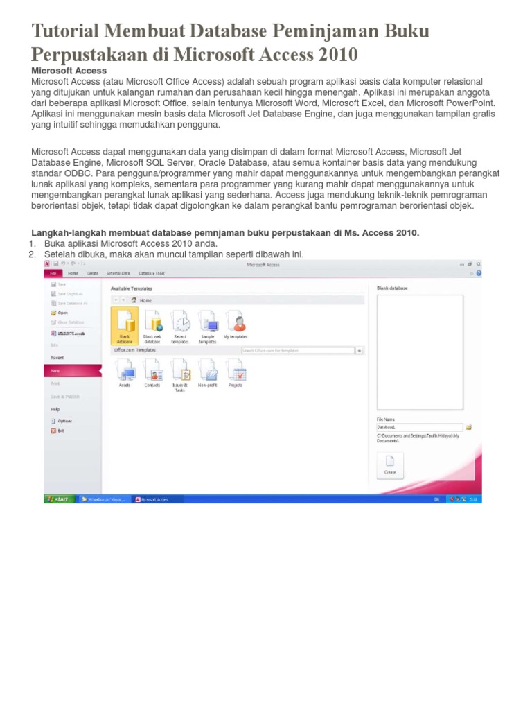 Tutorial Membuat Database Peminjaman Buku Perpustakaan Di Microsoft Access 2010 | PDF