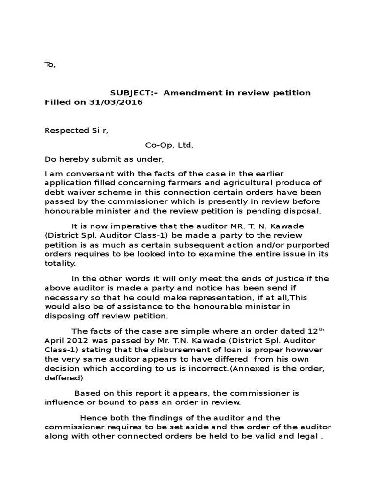 Amendment in Debt Waiver Review Petition | PDF | Business | Law