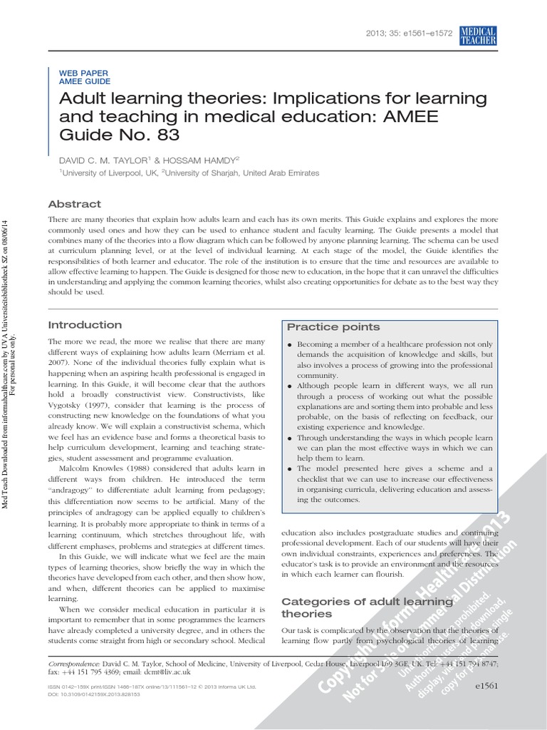 Taylor Adult Learning Theories | PDF | Constructivism (Philosophy Of ...