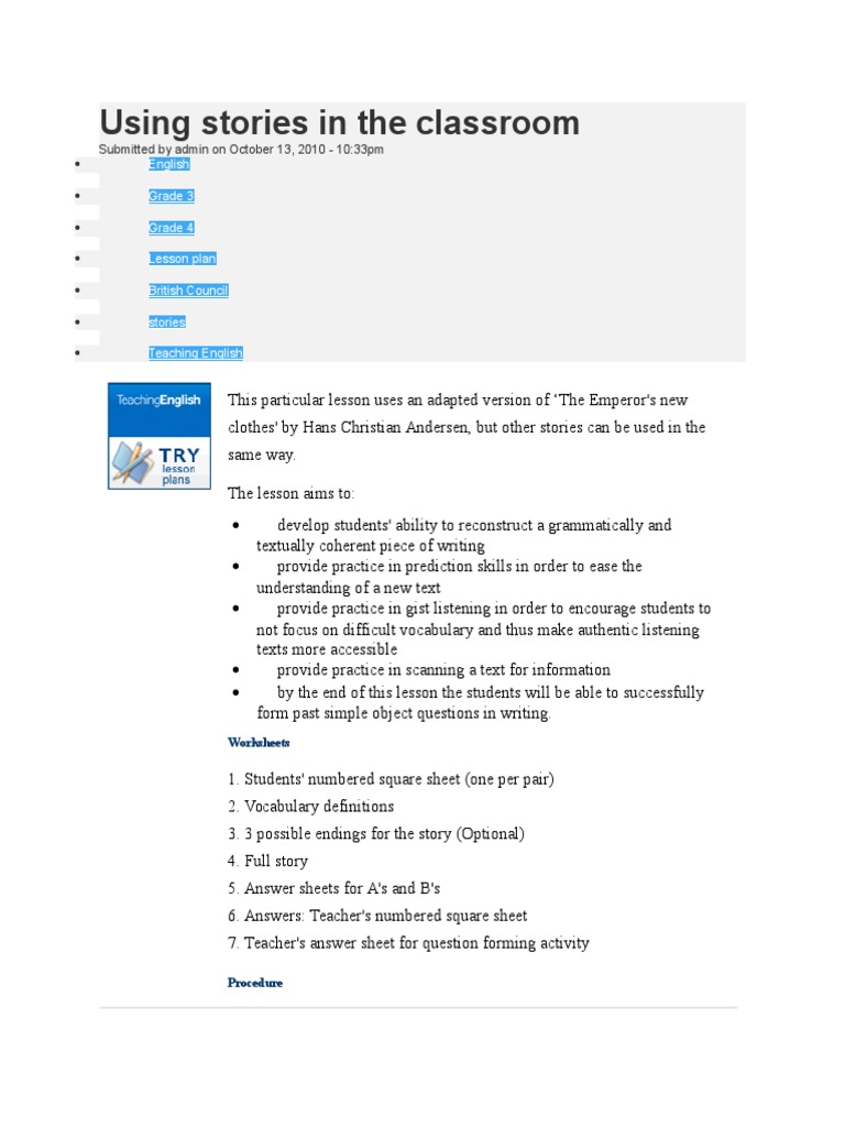 Engaging Classroom Stories Lesson Plan | PDF | Vocabulary | Lesson Plan