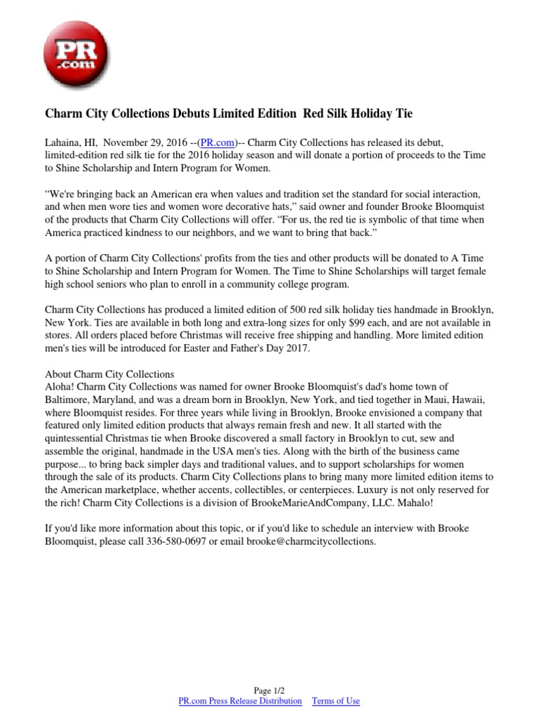 Charm City Collections Debuts Limited Edition Red Silk Holiday Tie ...