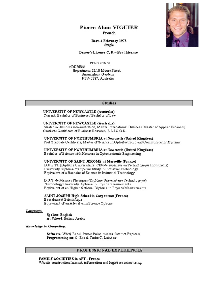 CV Pierre-Alain Viguier | PDF | Sports | Leisure