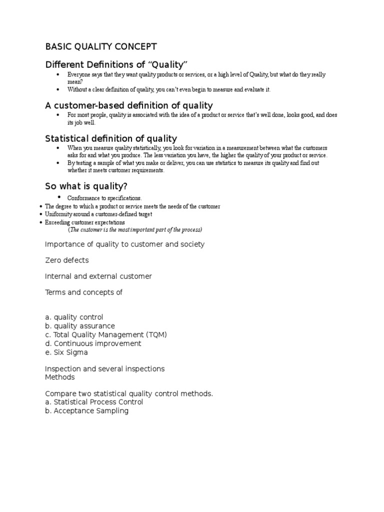 Basic Quality Concept | PDF | Quality Management | Quality (Business)