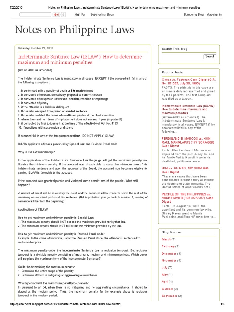Application of ISLAW | PDF | Parole | Sentence (Law)