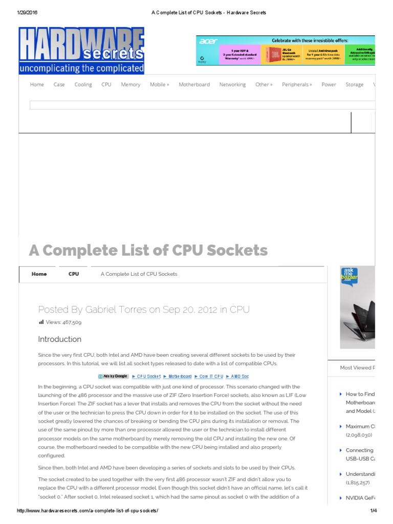 A Complete List of Cpu Sockets - Hardware Secrets | PDF | Central ...