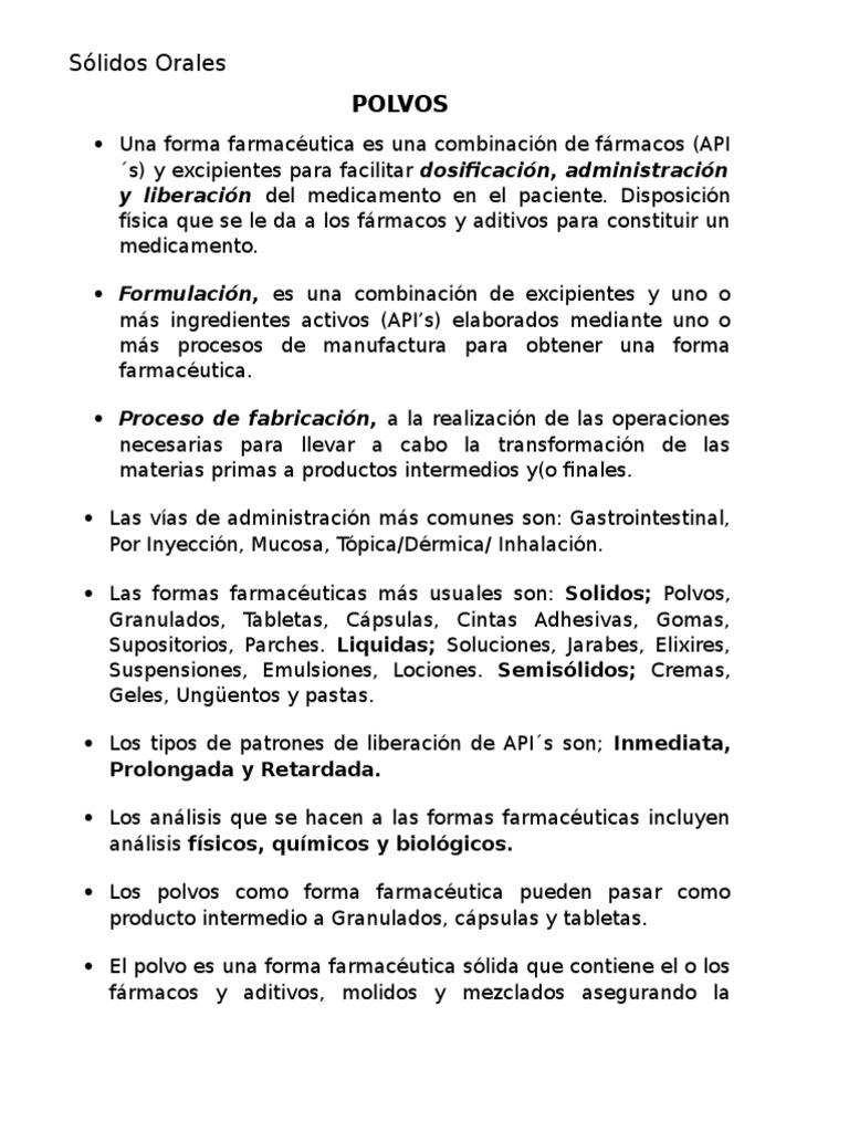 Resumen Sólidos Orales | PDF | Medicamentos con receta | Farmacología