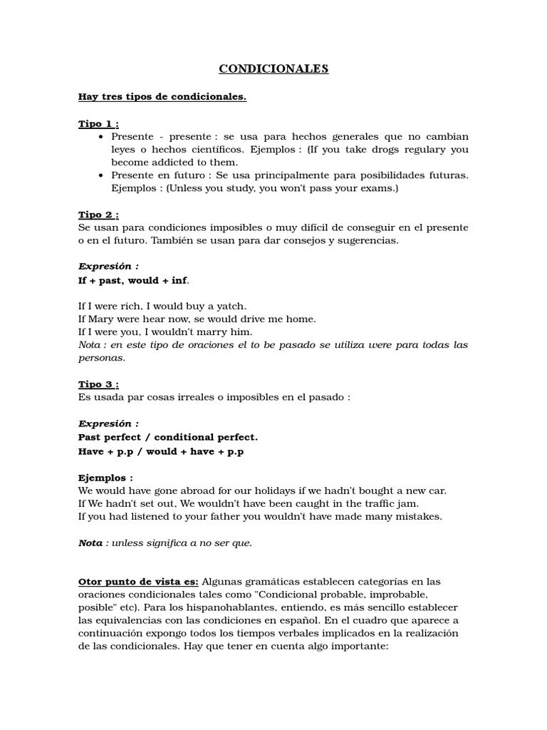 Apuntes + Ejercicios Condicionales | PDF