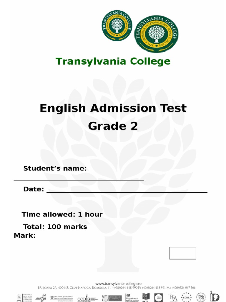 English Admission Test Grade 2 | PDF