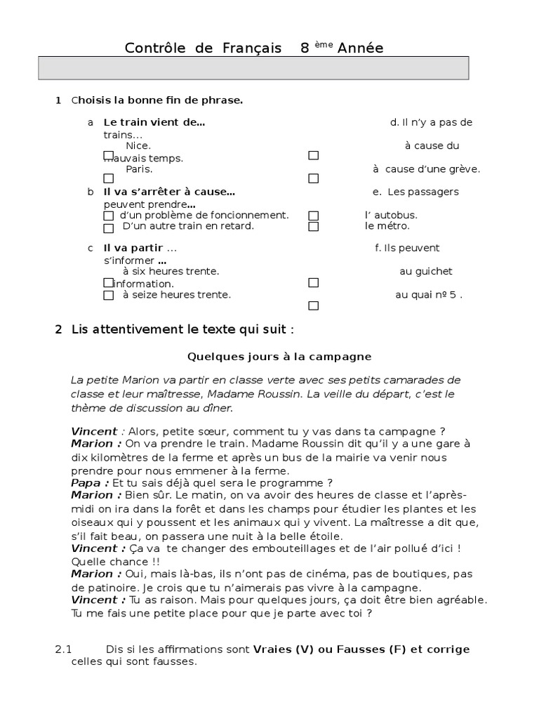 Teste Francês 8 Ano | PDF | Transport