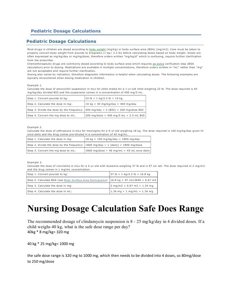 Pediatric Dosage Calculations