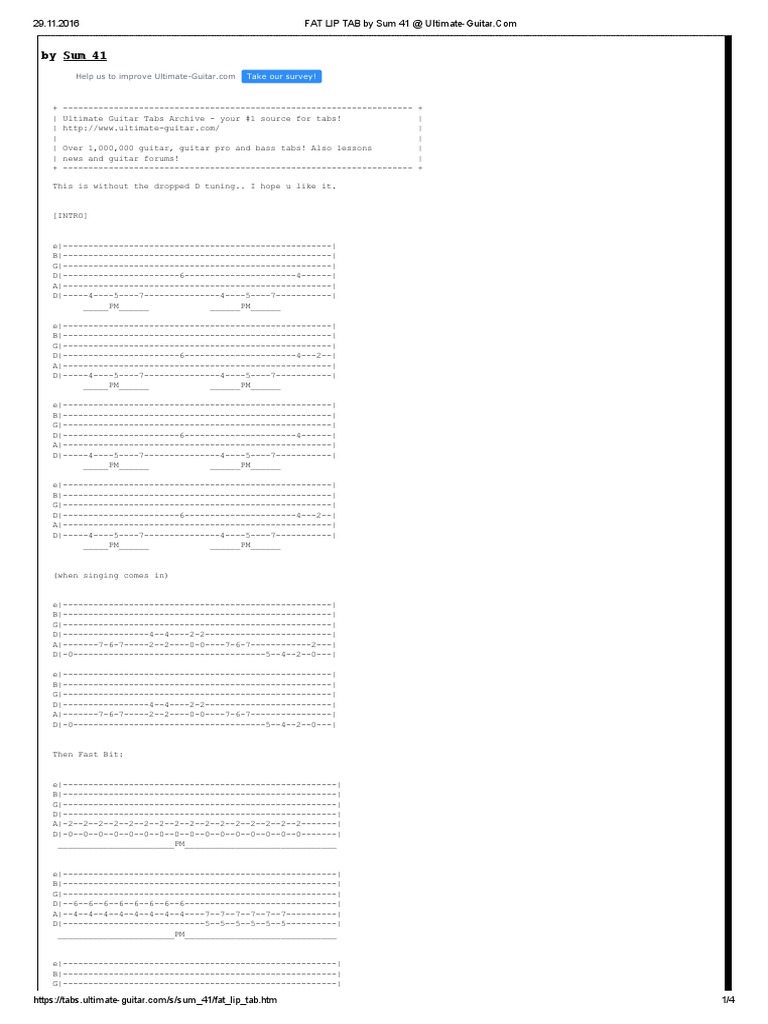 FAT LIP TAB by Sum 41 at Ultimate-Guitar | PDF