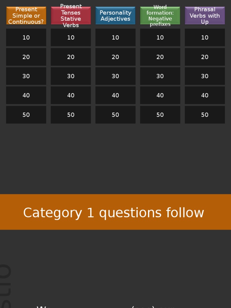 Grammar and Vocabulary Jeopardy Game | PDF