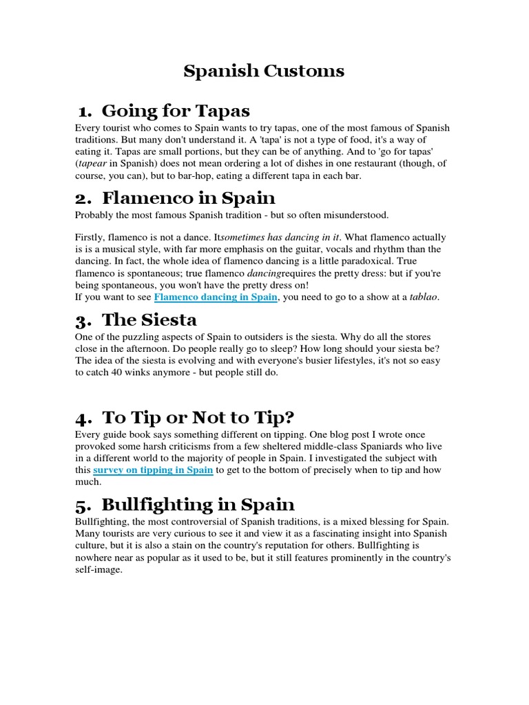 Spanish Customs 1. Going For Tapas: Flamenco Dancing in Spain | PDF ...