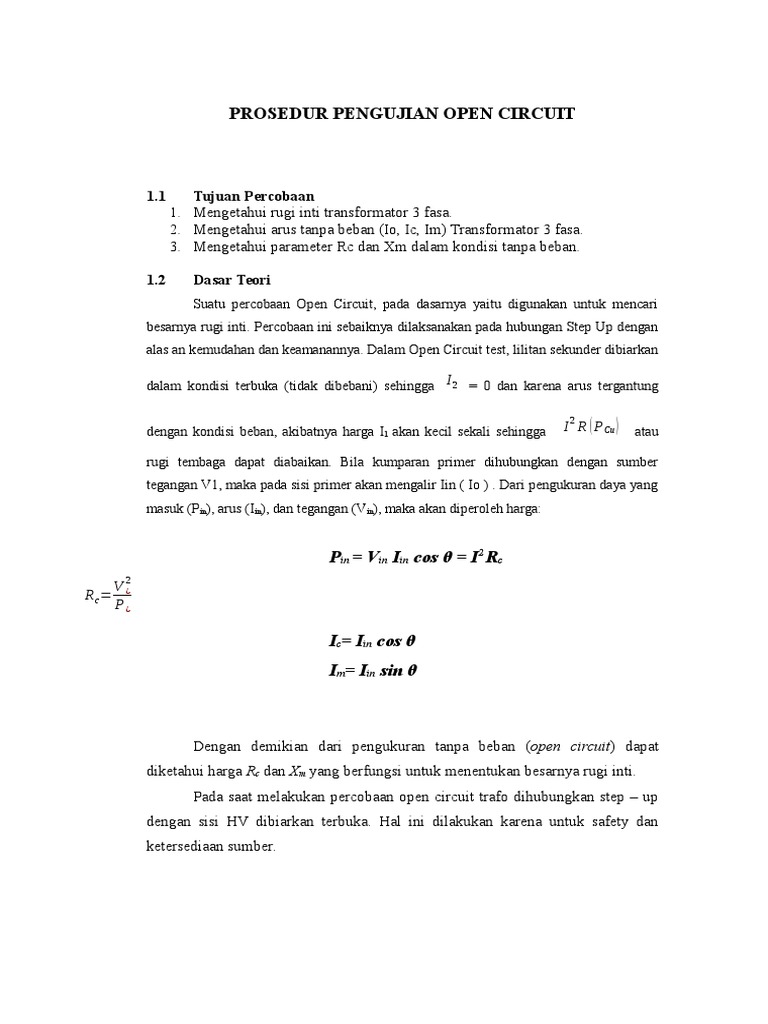 Prosedur Pengujian Open Circuit | PDF