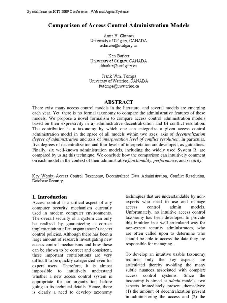 Comparison of Access Control Administration Models | PDF