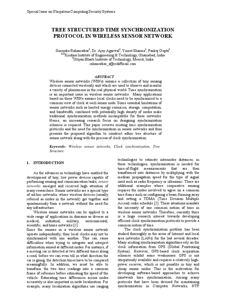 Tree Structured Time Synchronization Protocol in Wireless Sensor Network | PDF | Wireless Sensor ...