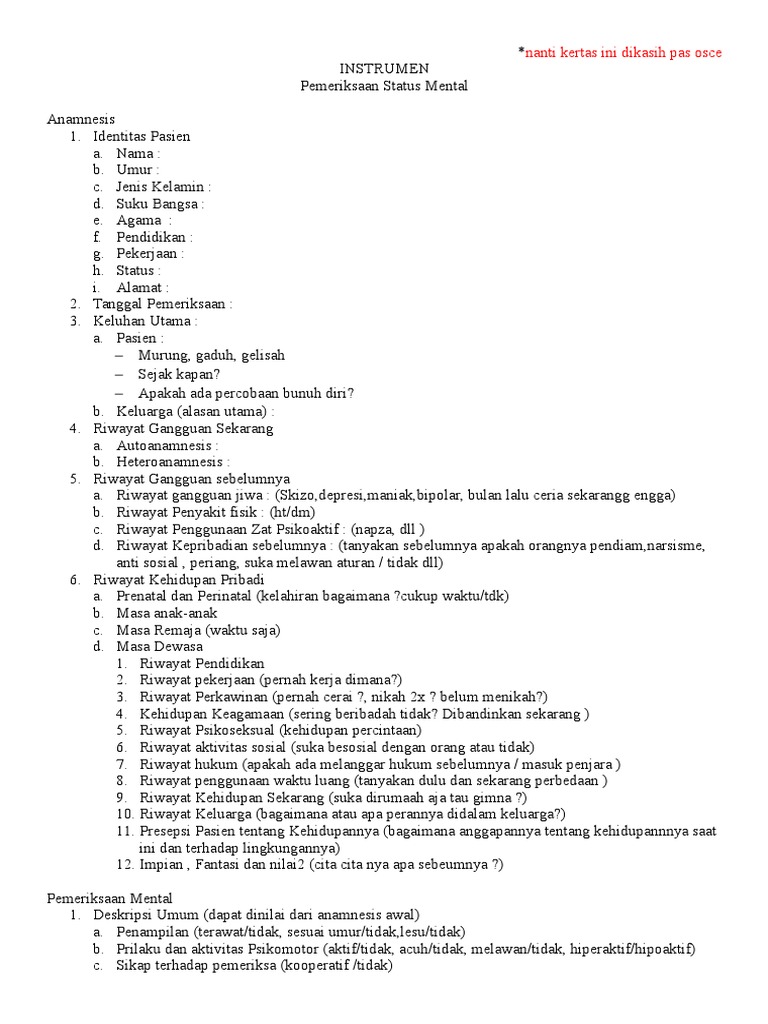 Checklist Pemeriksaan Status Mental | PDF | Pengembangan Diri | Sains & Matematika