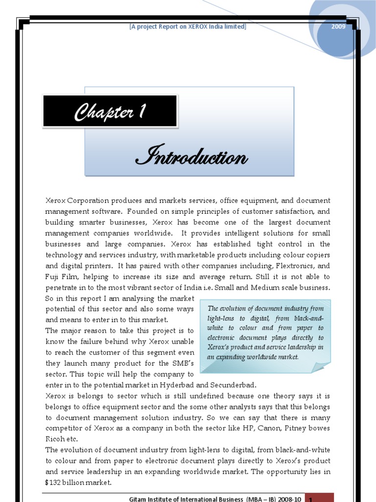 (A Project Report On XEROX India Limited) : Gitam Institute of ...
