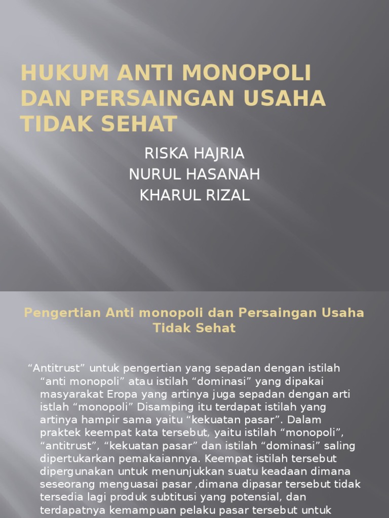 k.2 Hukum Anti Monopoli Dan Persaingan Usaha Tidak Sehat | PDF