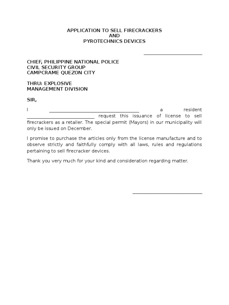 Application To Sell Firecrackers | PDF