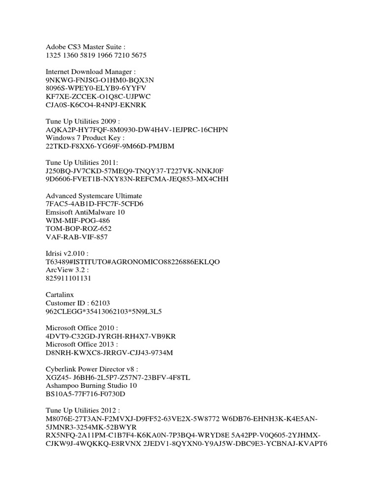 Activation Keys - Various Software | PDF