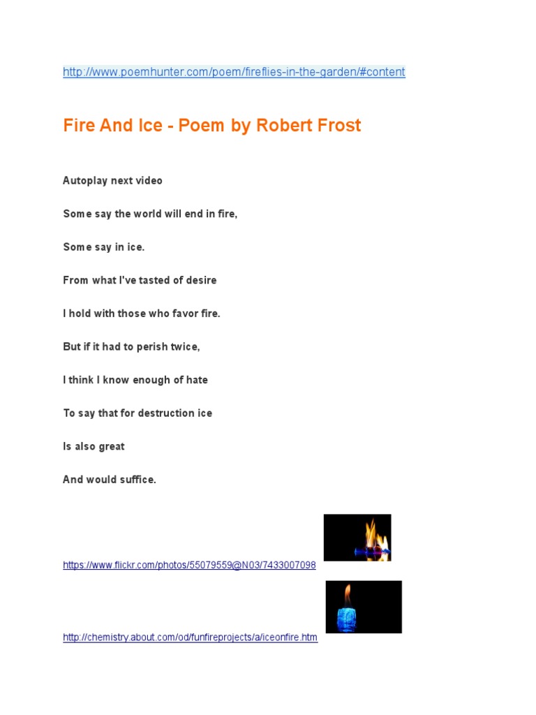Fire and Ice - Poem by Robert Frost | PDF