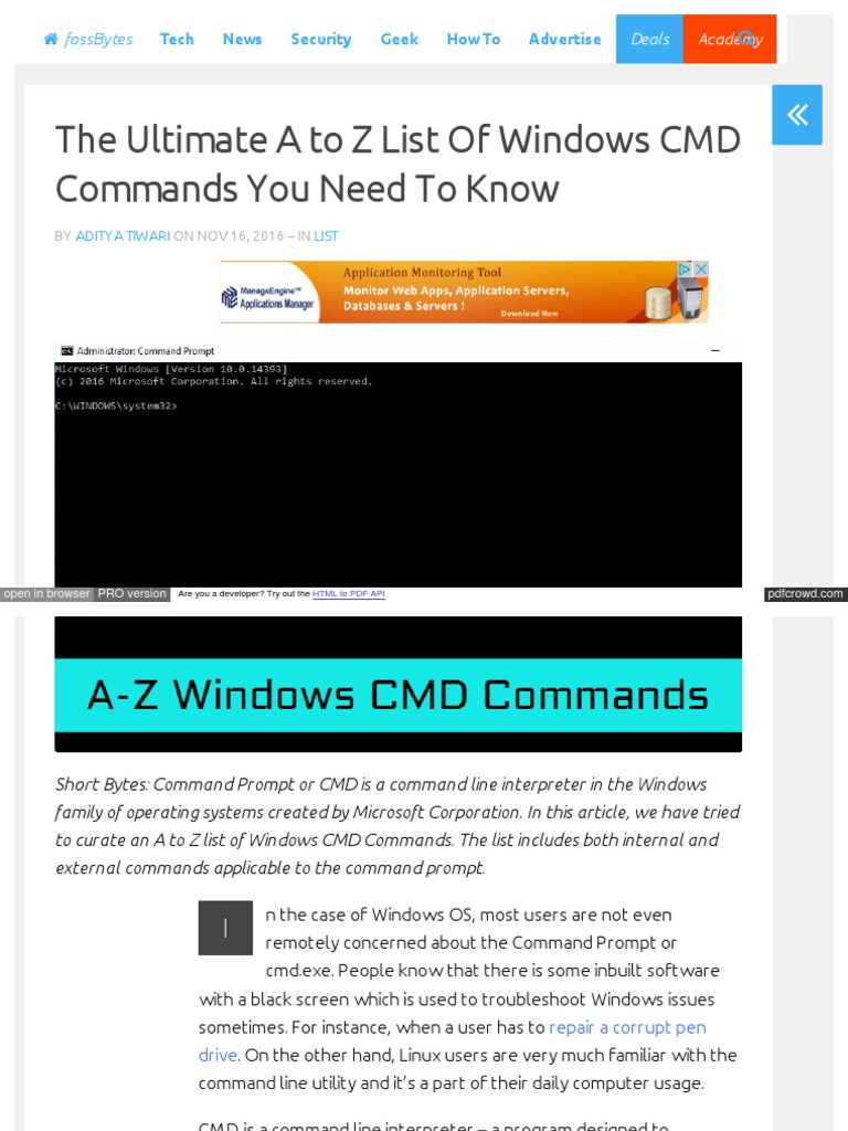Fossbytes Com Complete Windows CMD Commands List Index | PDF | Command ...