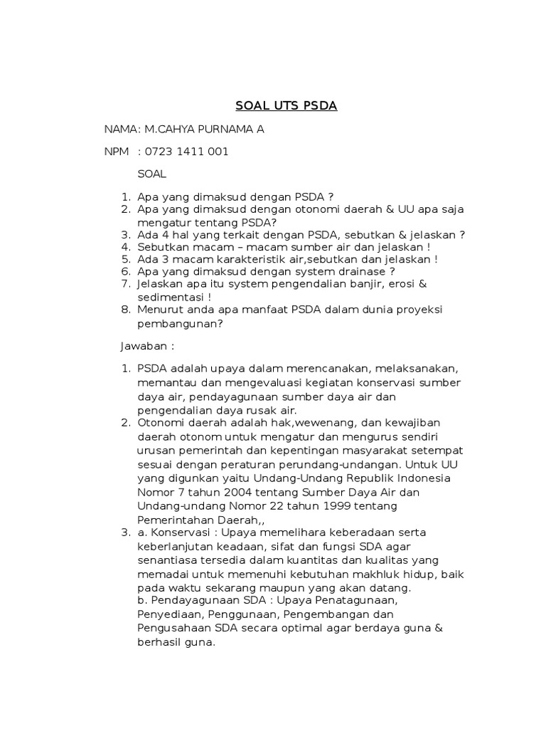 Soal UTS Pengelolaan SDA | PDF