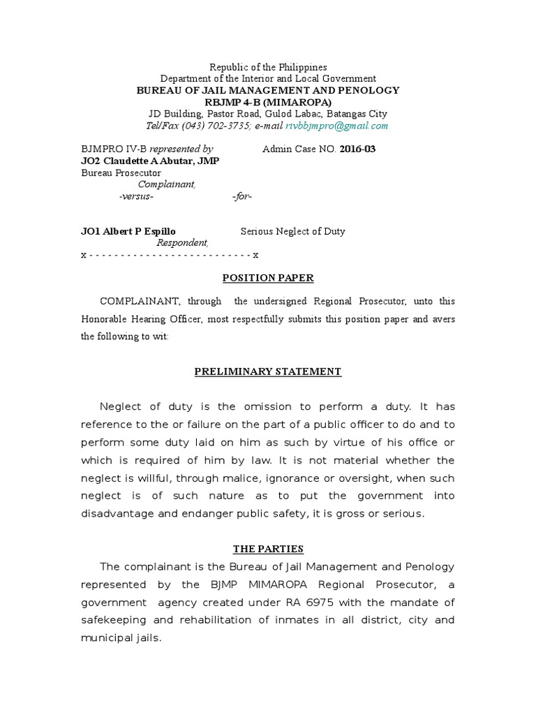 Position Paper Espillo | PDF | Prison | Misconduct