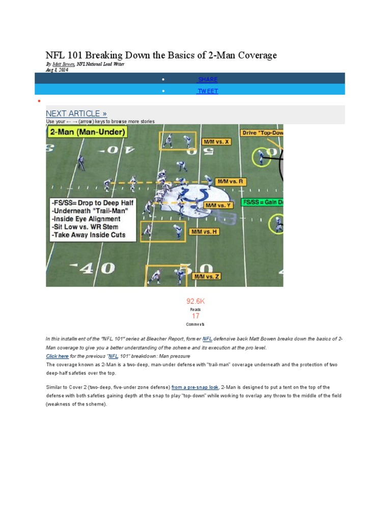 NFL 101 Breaking Down The Basics of 2-Man Coverage | PDF | American ...