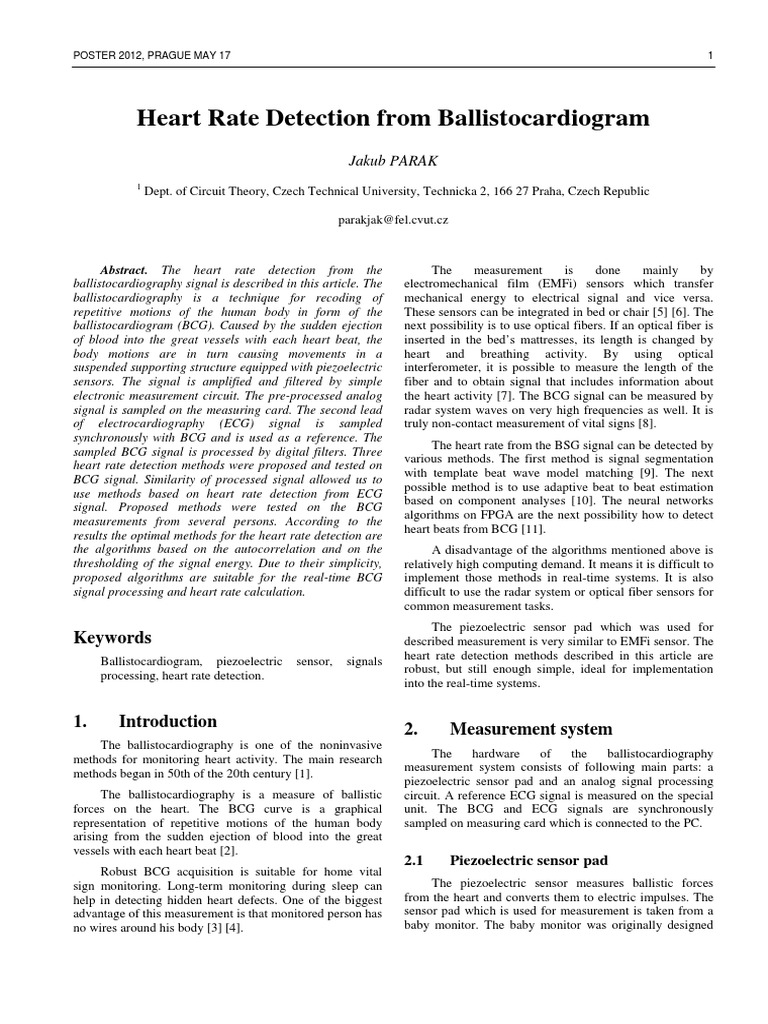 Heart Rate Detection With Piezo | PDF | Electrocardiography | Low Pass ...