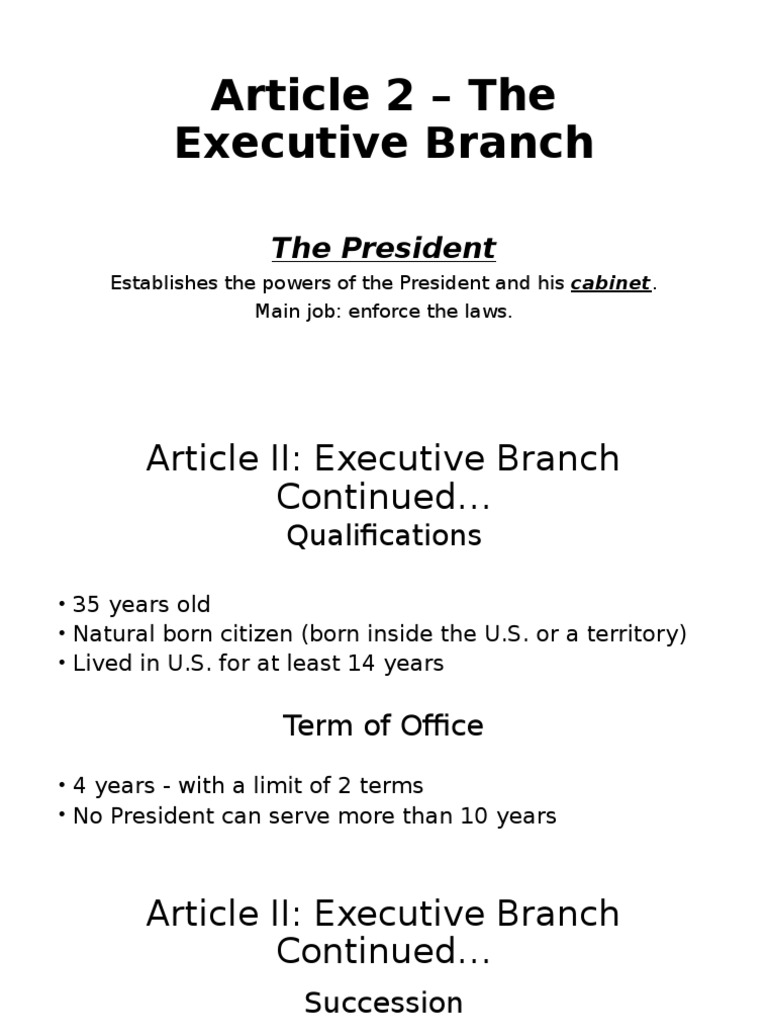 Article 2 - The Executive Branch | PDF