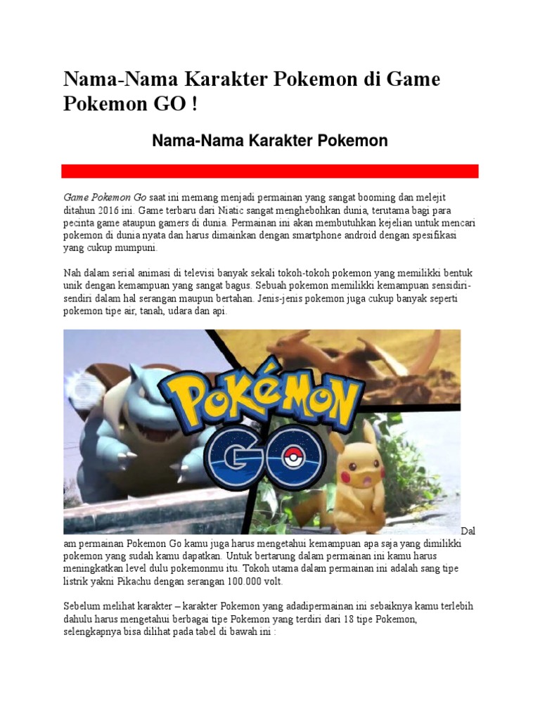 Nama Tokoh Pokemon | PDF