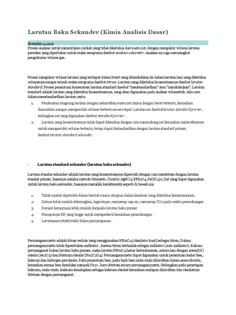Larutan Baku Sekunder | PDF | Sains & Matematika