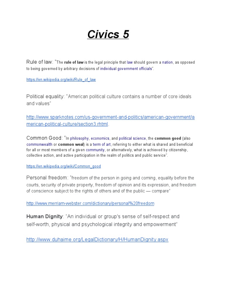 Civics 5: Rule of Law: " | PDF