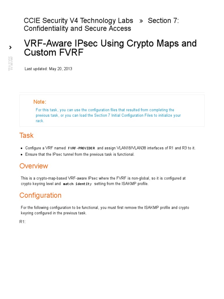 Configuring VRF-Aware IPsec Using Crypto Maps and a Custom FVRF Between ...