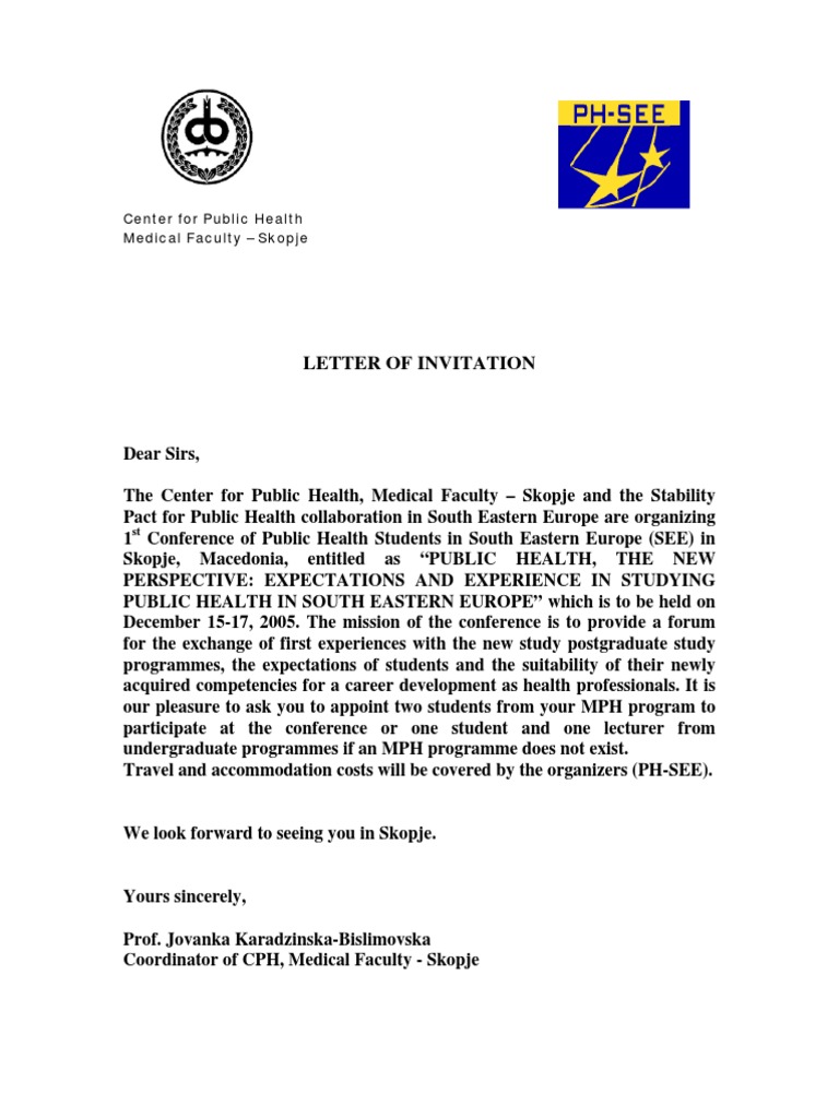 PH-SEE Skopje Invitation Letter | PDF | Higher Education | Educational ...