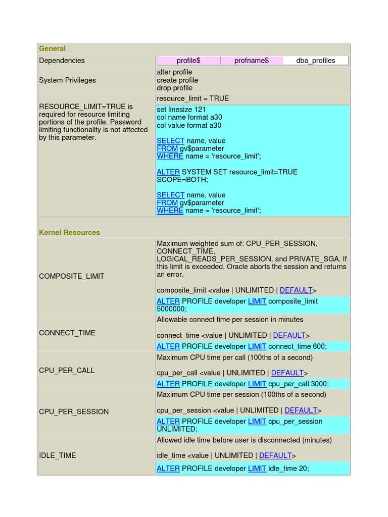 Resumen Perfiles Oracle | PDF | Oracle Database | Password